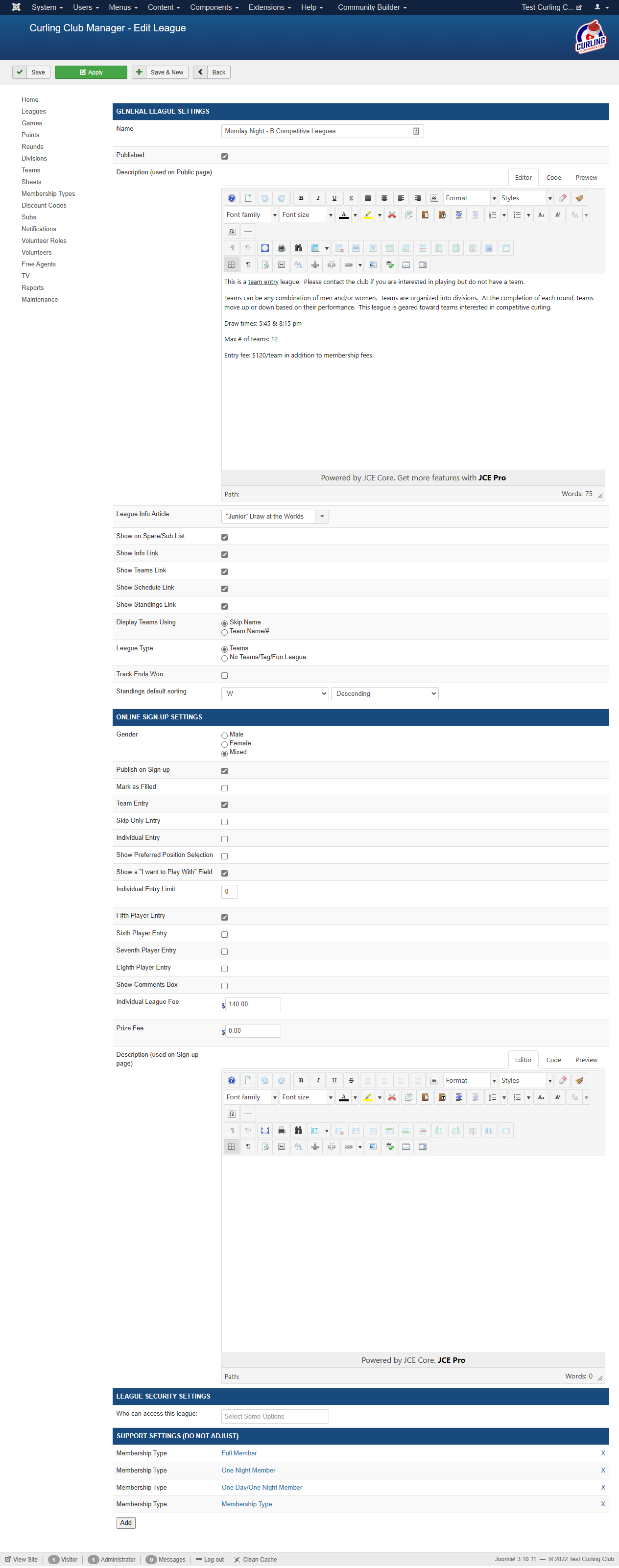 Curling Club Manager - Admin - LEAGUES – Support Portal